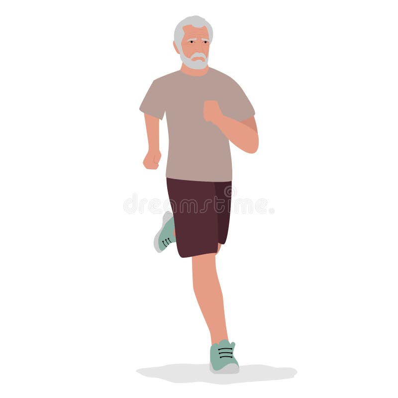 Happy Senior Active Man Running Flat Vector Stock Vector - Illustration ...