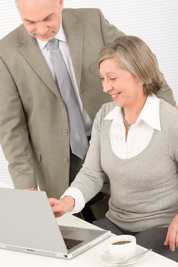 Happy Senior Businesspeople Looking at Computer Stock Image - Image of ...