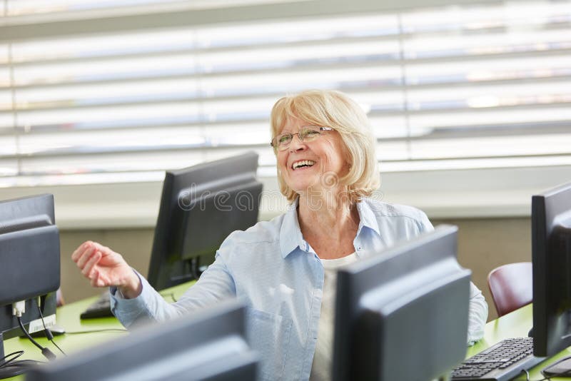 Happy Senior Citizen in Computer Course Stock Image - Image of training ...