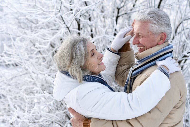 Senior Couple Dancing At Winter Outdoors Stock Image Image Of