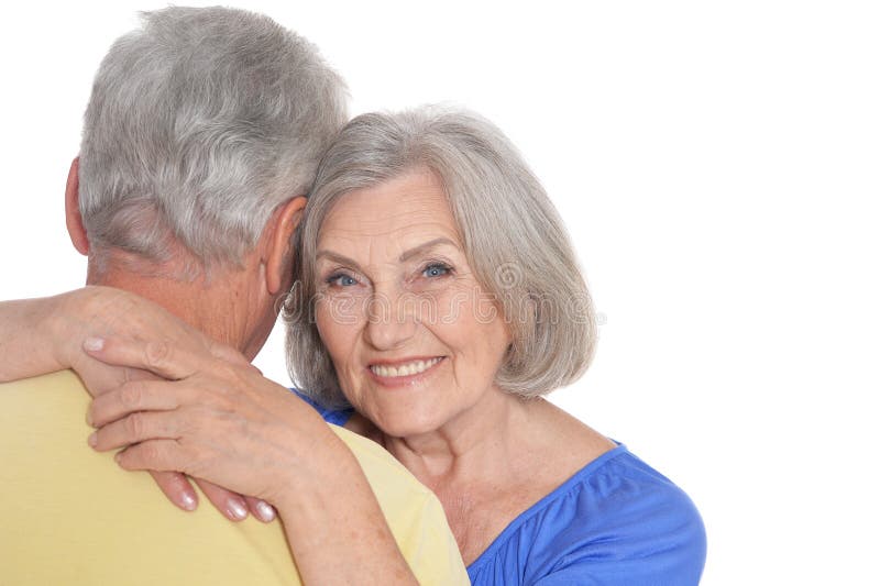 Happy Senior Couple Posing on White Background Stock Image - Image of ...