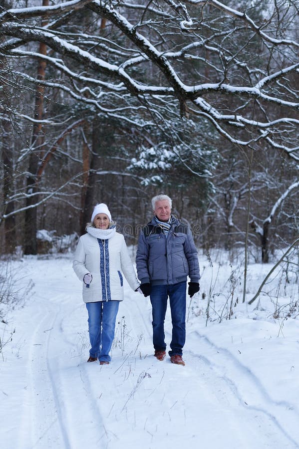 Happy Senior Couple At Snowy Winter Park Stock Image Image Of Cold