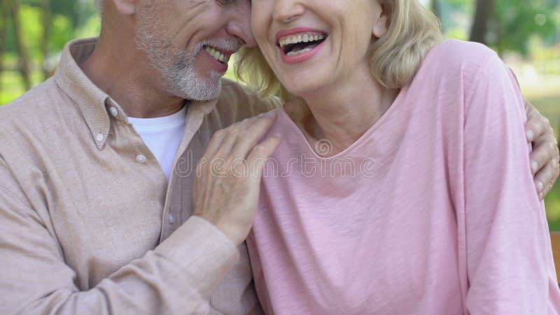 Happy Senior Couple Talking Laughing Together Secure Old Age