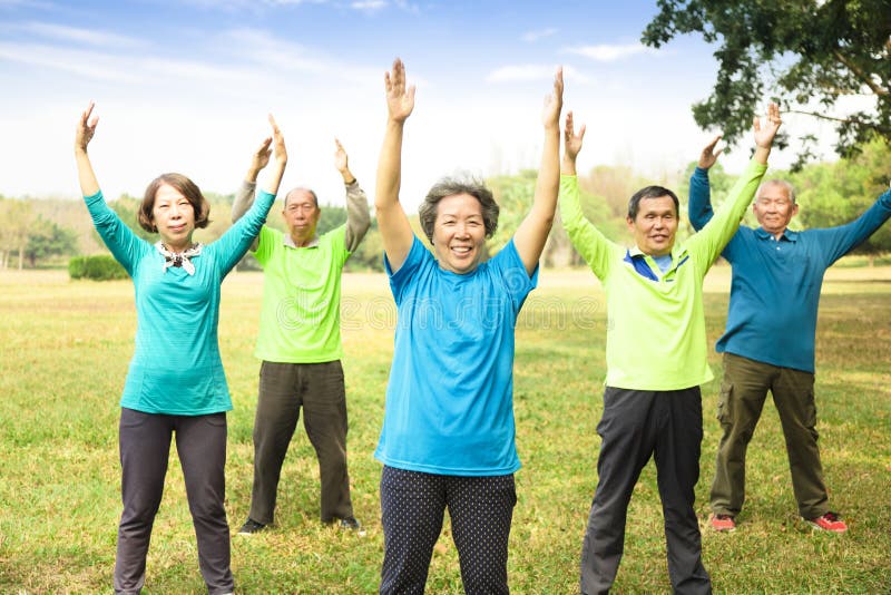 Senior Group Friends Exercise and Having Fun Stock Photo - Image of ...