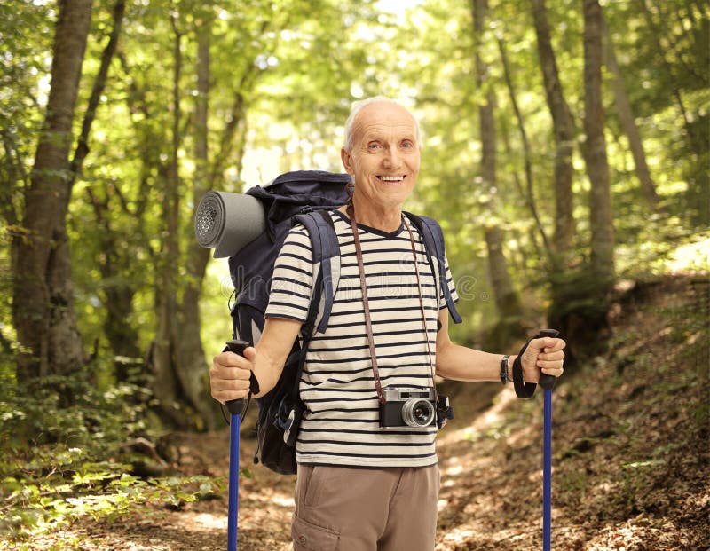Happy Senior Hiker Posing in a Forest Stock Photo - Image of joyful ...