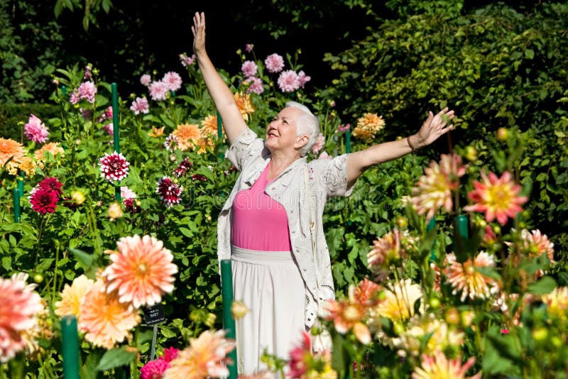 Happy Senior Lady in Garden Stock Photo - Image of grandparent, grandma ...
