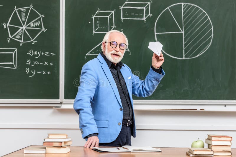 Happy Senior Lecturer Holding Paper Plane Stock Photo - Image of plane ...