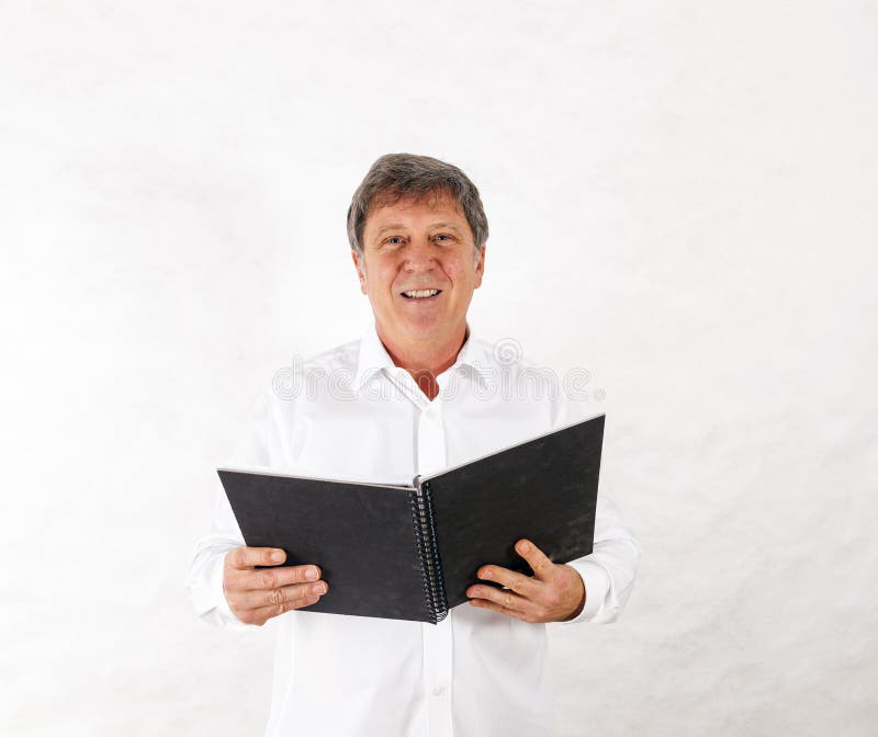 Happy Senior Man Standing Gesturing Against White Background Stock ...