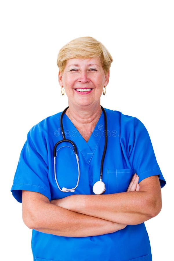 Happy senior nurse stock image. Image of adult, folded - 14541027
