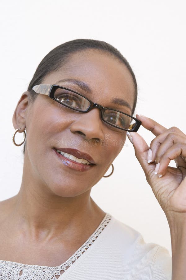 Gorgeous Senior African American Woman Wearing Glasses With Copy Space