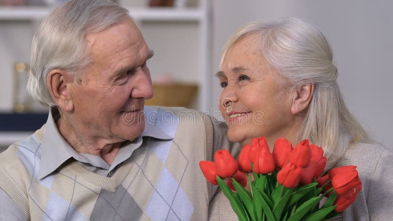 Happy Senior Couple Talking Laughing Together Secure Old Age