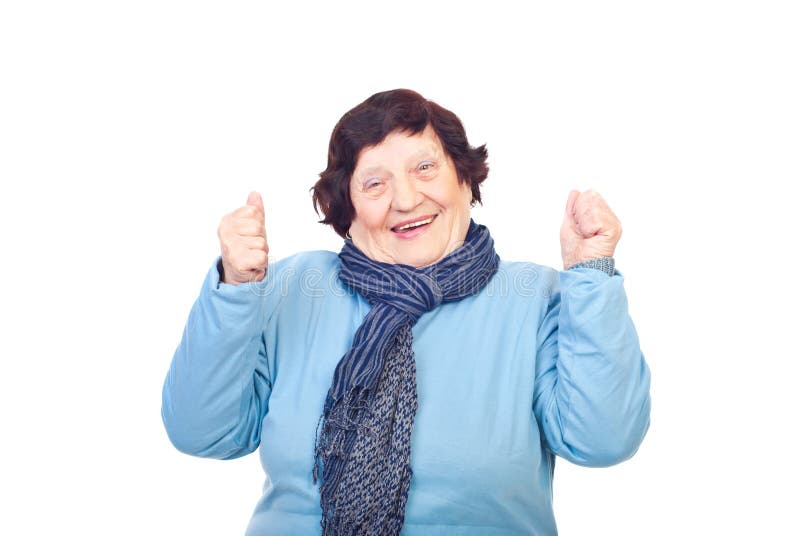 Happy old woman cheering stock photo. Image of self, satisfaction ...
