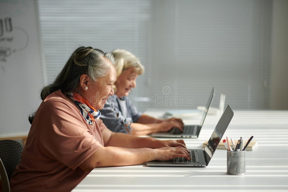 Computer Class for Beginners Stock Image - Image of senior ...