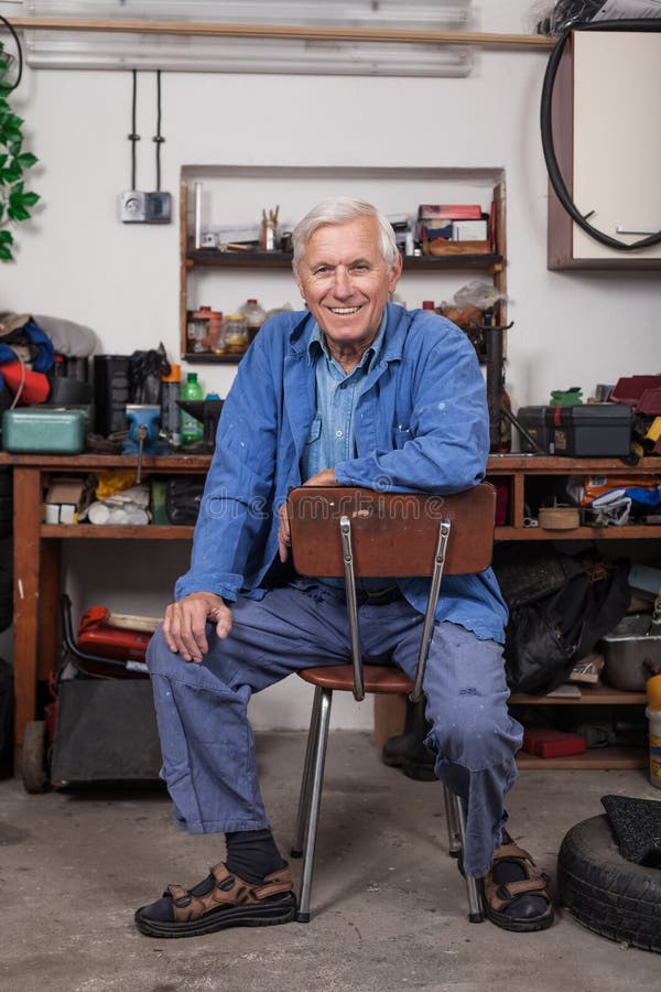 Happy Senior Worker in the Workshop Stock Image - Image of handcraft ...
