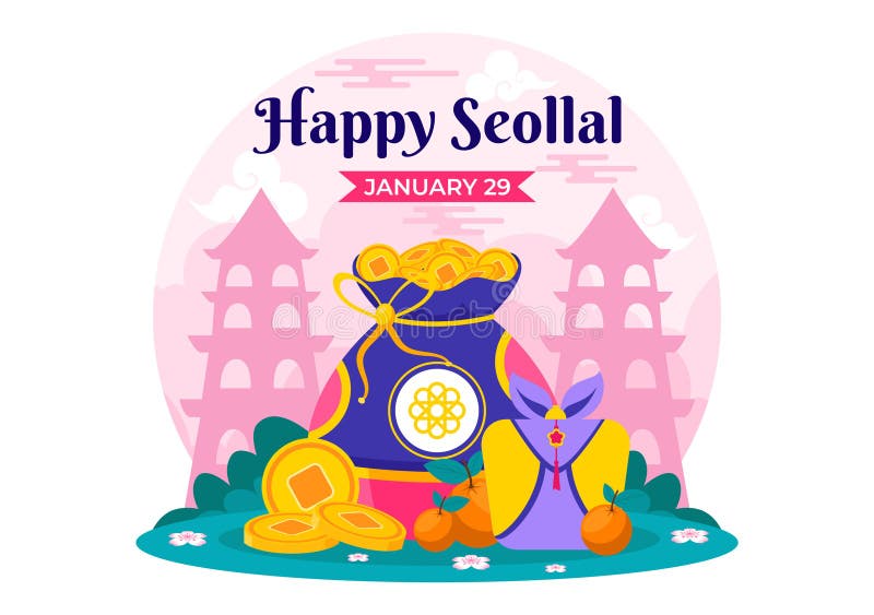 Happy Seollal Translation Korean New Year Vector Illustration Featuring ... Happy Seollal Translation Korean New Year Vector Illustration Featuring ...