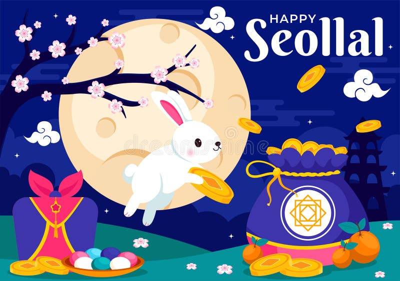 Happy Seollal Translation Korean New Year Vector Illustration Featuring ... Happy Seollal Translation Korean New Year Vector Illustration Featuring ...