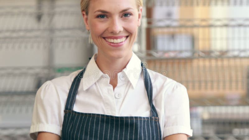 Happy Server Smiling at Camera beside Her Cupcakes Stock Footage ...