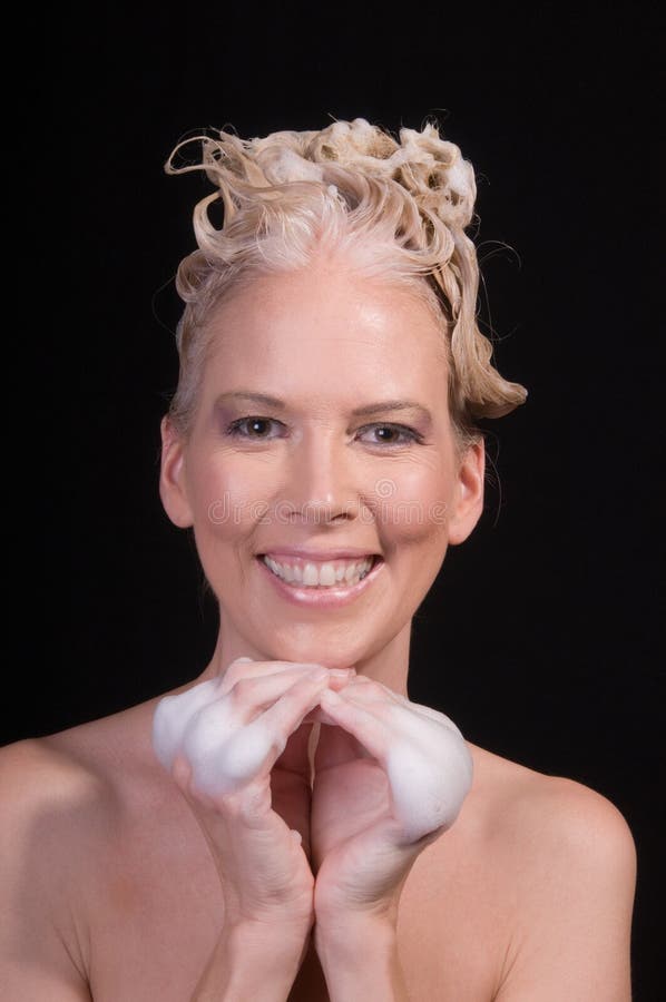 Happy Shampoo Girl stock photo. Image of woman, suds, expression - 3874468