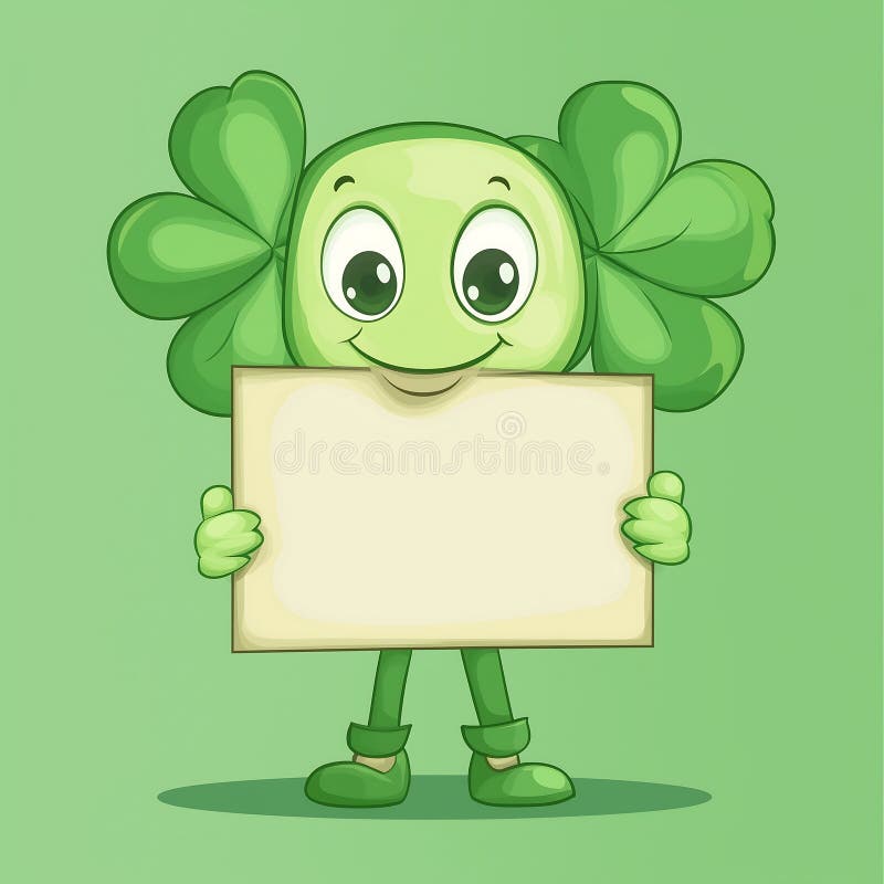 Happy Shamrock Character Holding Blank Sign Stock Illustration ...
