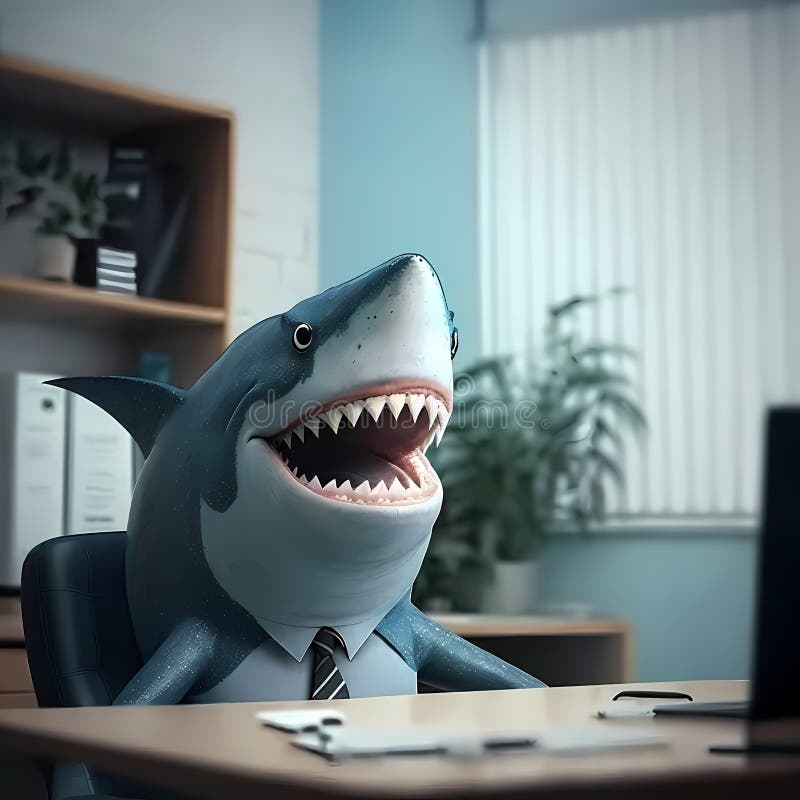 Happy Shark Businessman in the Office. Generative AI Stock Illustration ...