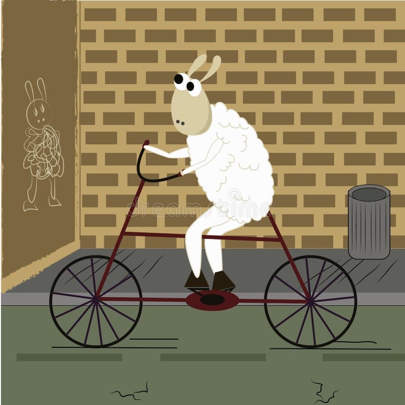 Happy sheep in bicycle stock vector. Illustration of happy - 33018042