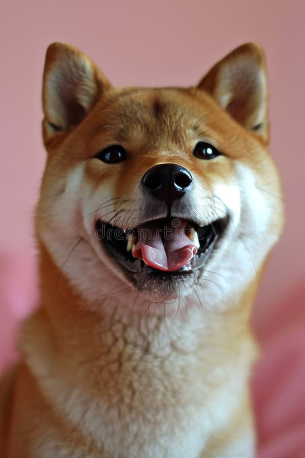 Happy Shiba Inu Dog with Bright Smile on Soft Pastel Backdrop, Ideal ...