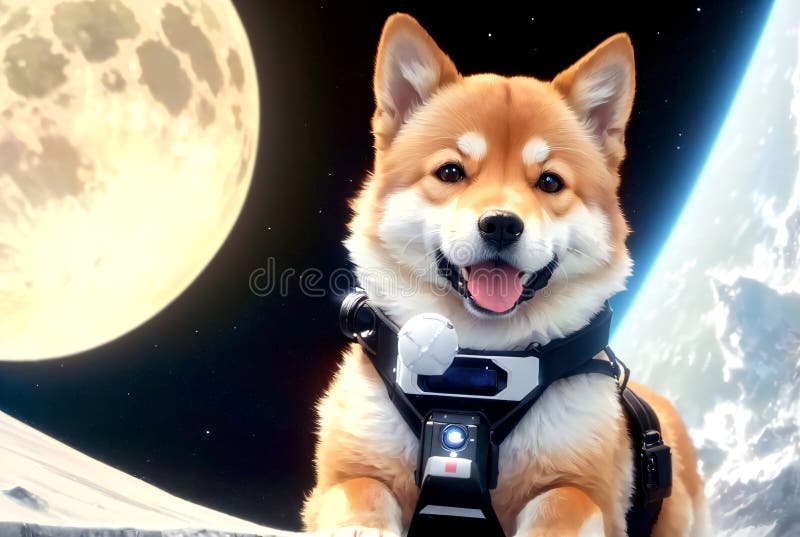 Happy Shiba Inu Dog in Space Stock Illustration - Illustration of happy ...