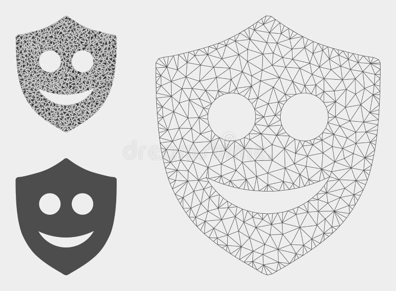 Happy Shield Vector Mesh Wire Frame Model and Triangle Mosaic Icon ...