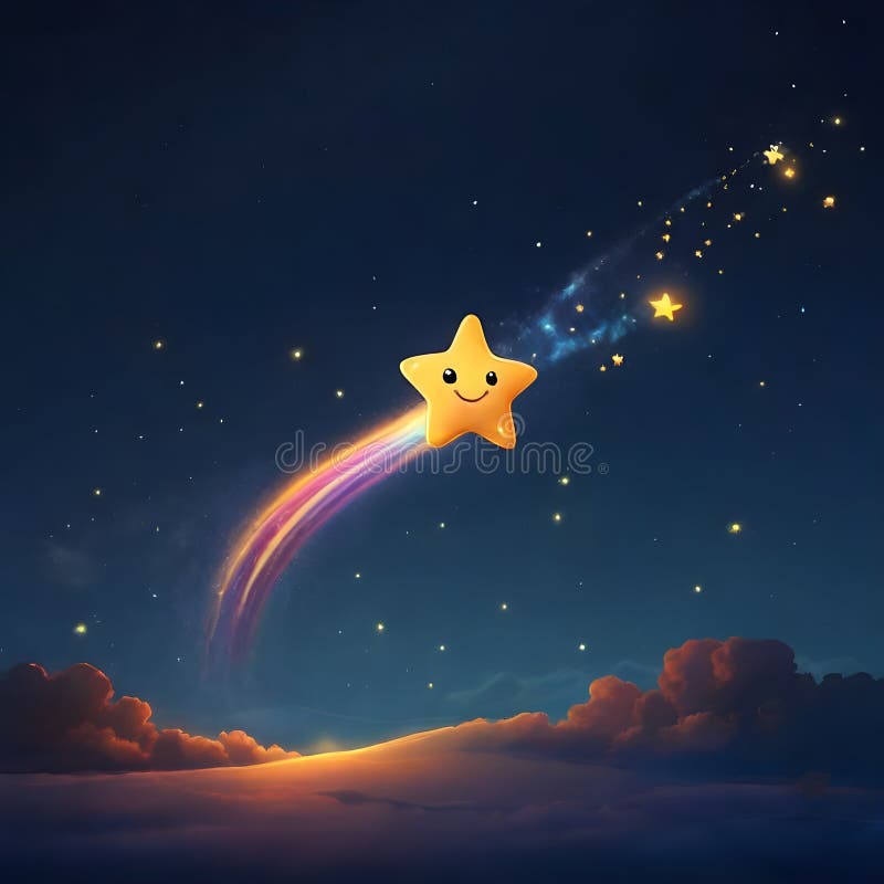 Happy Shooting Star in the Night Sky. Make a Wish Stock Illustration ...