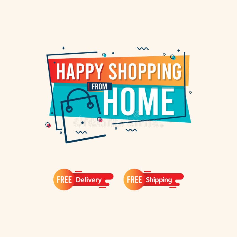 Happy Shopping from Home Logo Label Tag Vector Template Design ...