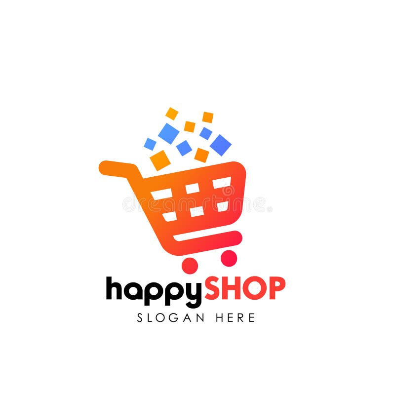 Happy Shopping Logo Design Template. Shopping Cart Vector Icon Stock ...