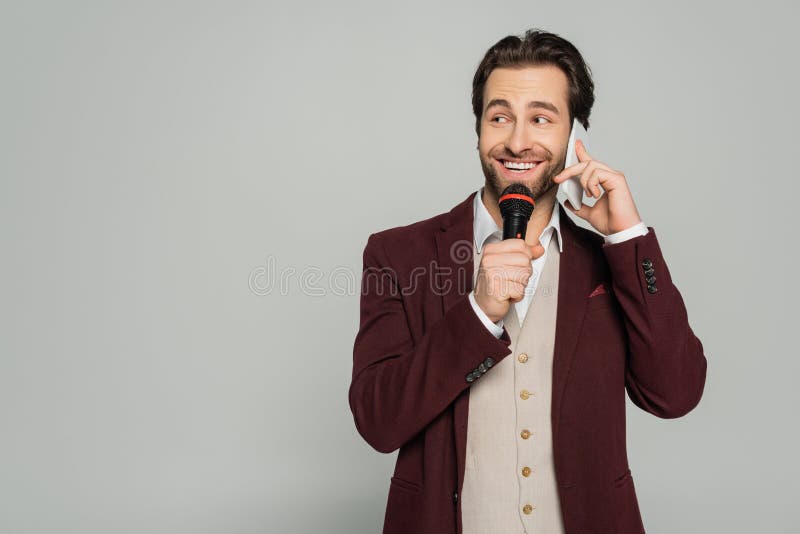 Happy Showman Talking on Smartphone while Stock Photo - Image of jacket ...