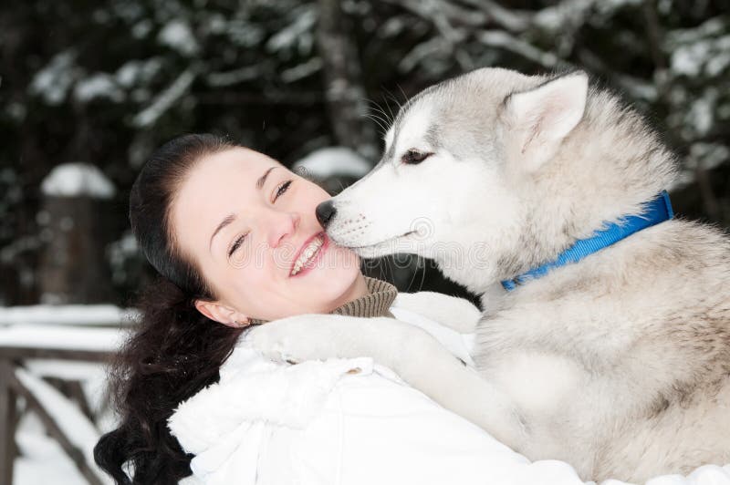 Happy Siberian Husky Owner with Dog Stock Photo - Image of pretty ...