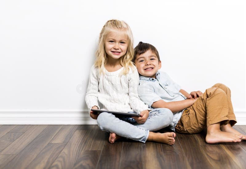 Happy Siblings Child Playing with Pc Tablet Together Stock Image ...