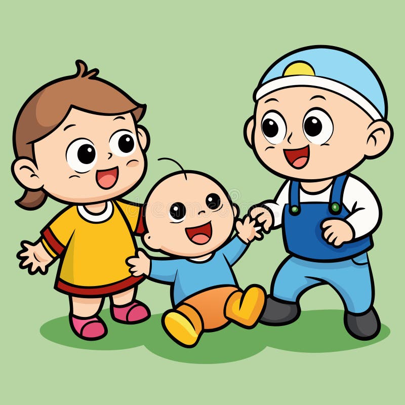 Happy Siblings Helping Baby Brother Take First Steps Stock Vector ...