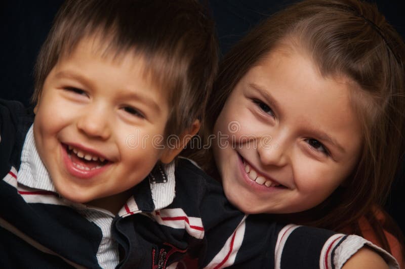 Happy siblings portrait stock image. Image of laughter - 28696587