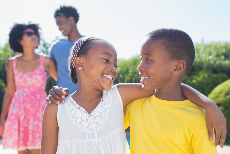 Happy Siblings Smiling at Each Other Stock Image - Image of life ...