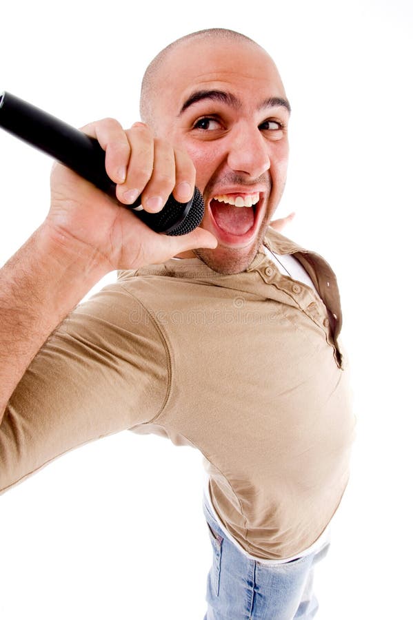 Happy Singer Singing into Microphone Stock Photo - Image of male ...