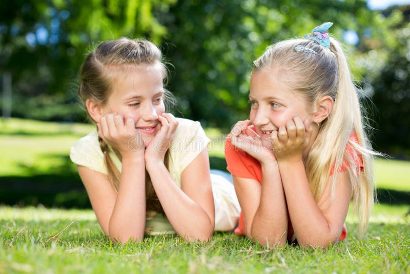 Happy Sisters Smiling To Each Other Stock Photo - Image of childhood ...