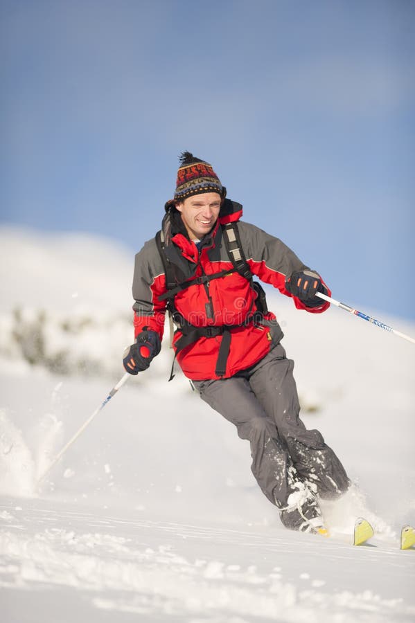 Happy Skier in Action Skiing Stock Photo - Image of alpine, alps: 81720572