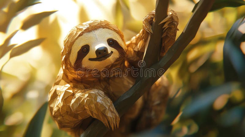 Happy Sloth Hanging on Tree Branch in Jungle Stock Illustration ...