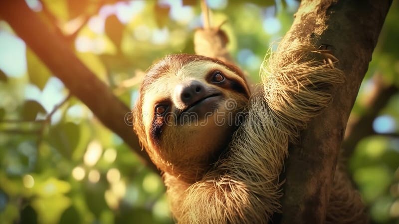 Happy Sloth Hanging on the Tree. Generative Ai Stock Illustration ...