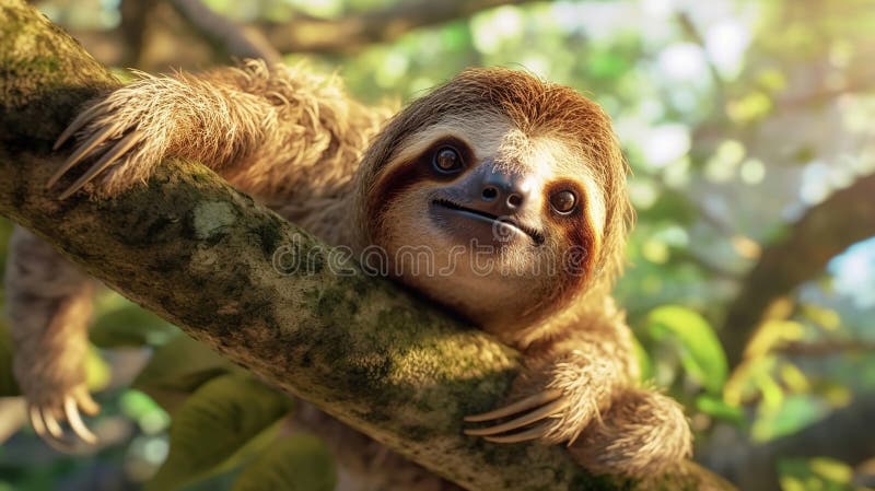 Happy Sloth Hanging on the Tree. Generative Ai Stock Illustration ...