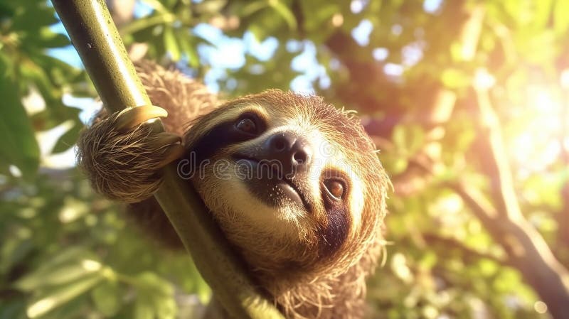 Happy Sloth Hanging on the Tree. Generative Ai Stock Illustration ...