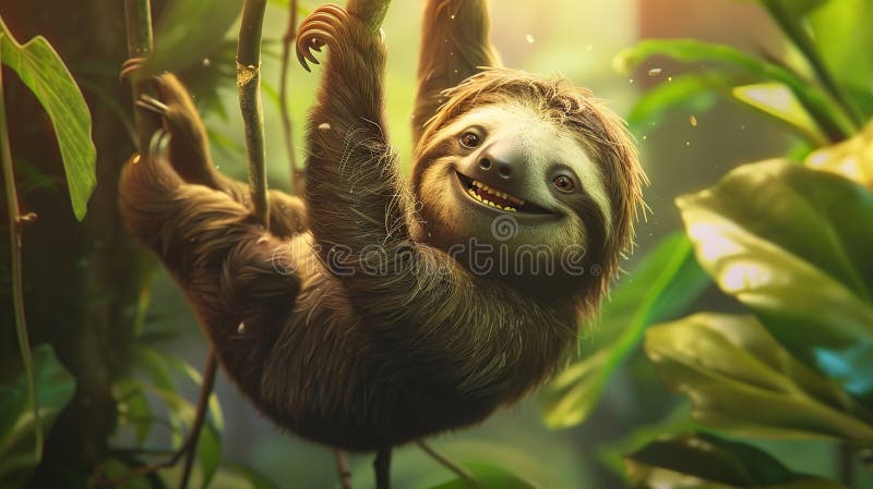 A Happy Sloth Hanging from a Tree . Generative Ai Stock Illustration ...