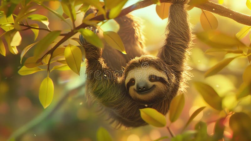 A Happy Sloth Hanging from a Tree . Generative Ai Stock Illustration ...