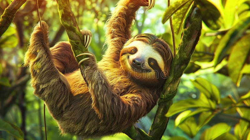 A Happy Sloth Hanging from a Tree . Generative Ai Stock Illustration ...