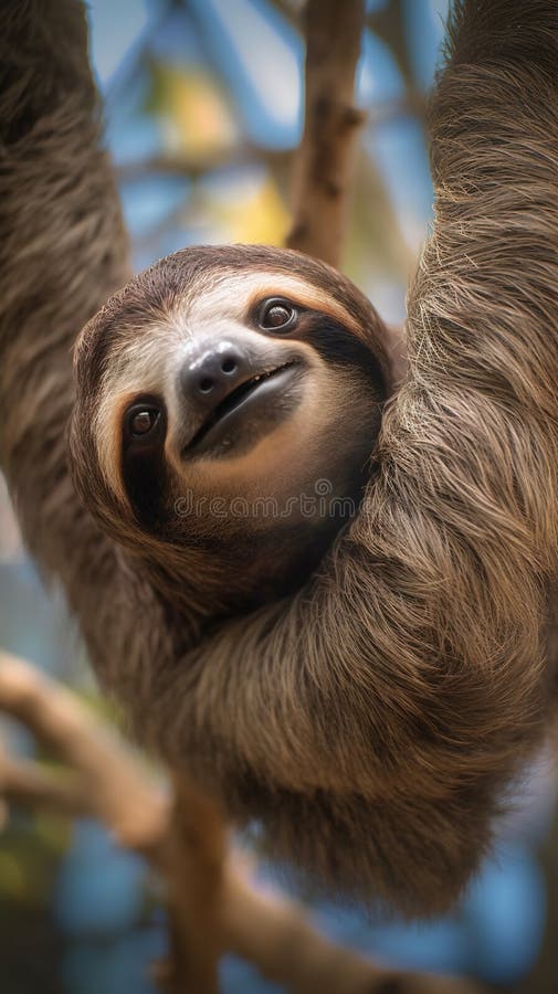 Happy Sloth Hanging on a Tree. Stock Illustration - Illustration of ...