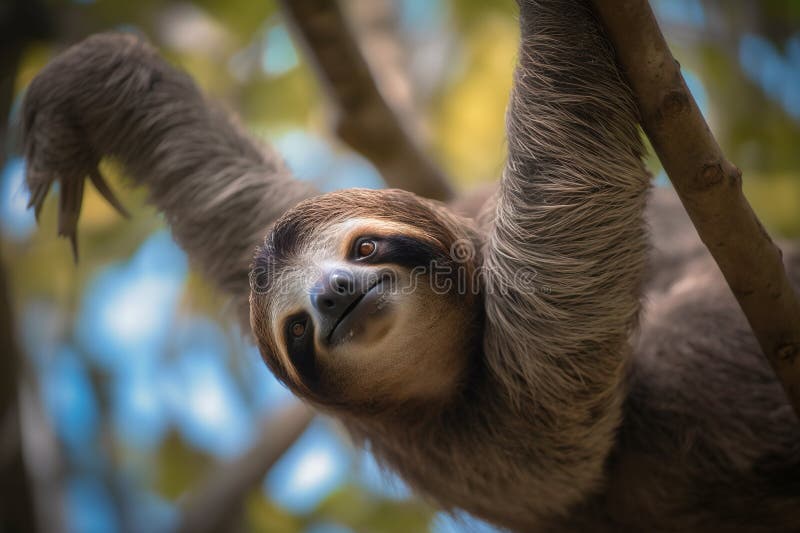 Happy Sloth Hanging on a Tree. Stock Illustration - Illustration of ...