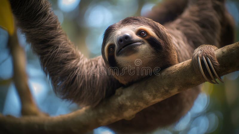 Happy Sloth Hanging on a Tree. Stock Illustration - Illustration of ...